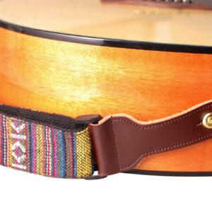 MUSIC FIRST Original Design, 2 inch width (5cm), Classic Country Style Yarn-dyed fabric & Genuine Leather Guitar Strap Electric Guitar strap