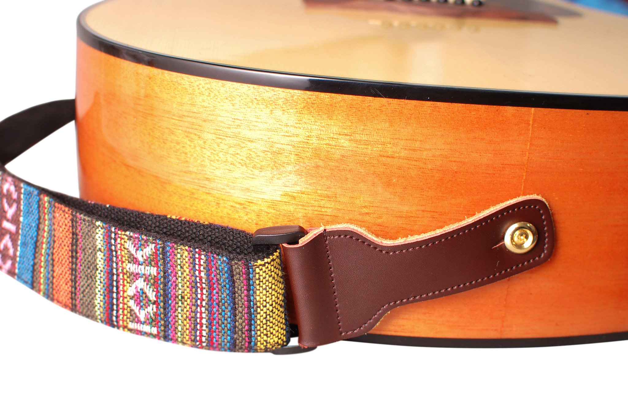 MUSIC FIRST Original Design, 2 inch width (5cm), Classic Country Style Yarn-dyed fabric & Genuine Leather Guitar Strap Electric Guitar strap