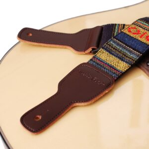 MUSIC FIRST Original Design, 2 inch width (5cm), Classic Country Style Yarn-dyed fabric & Genuine Leather Guitar Strap Electric Guitar strap