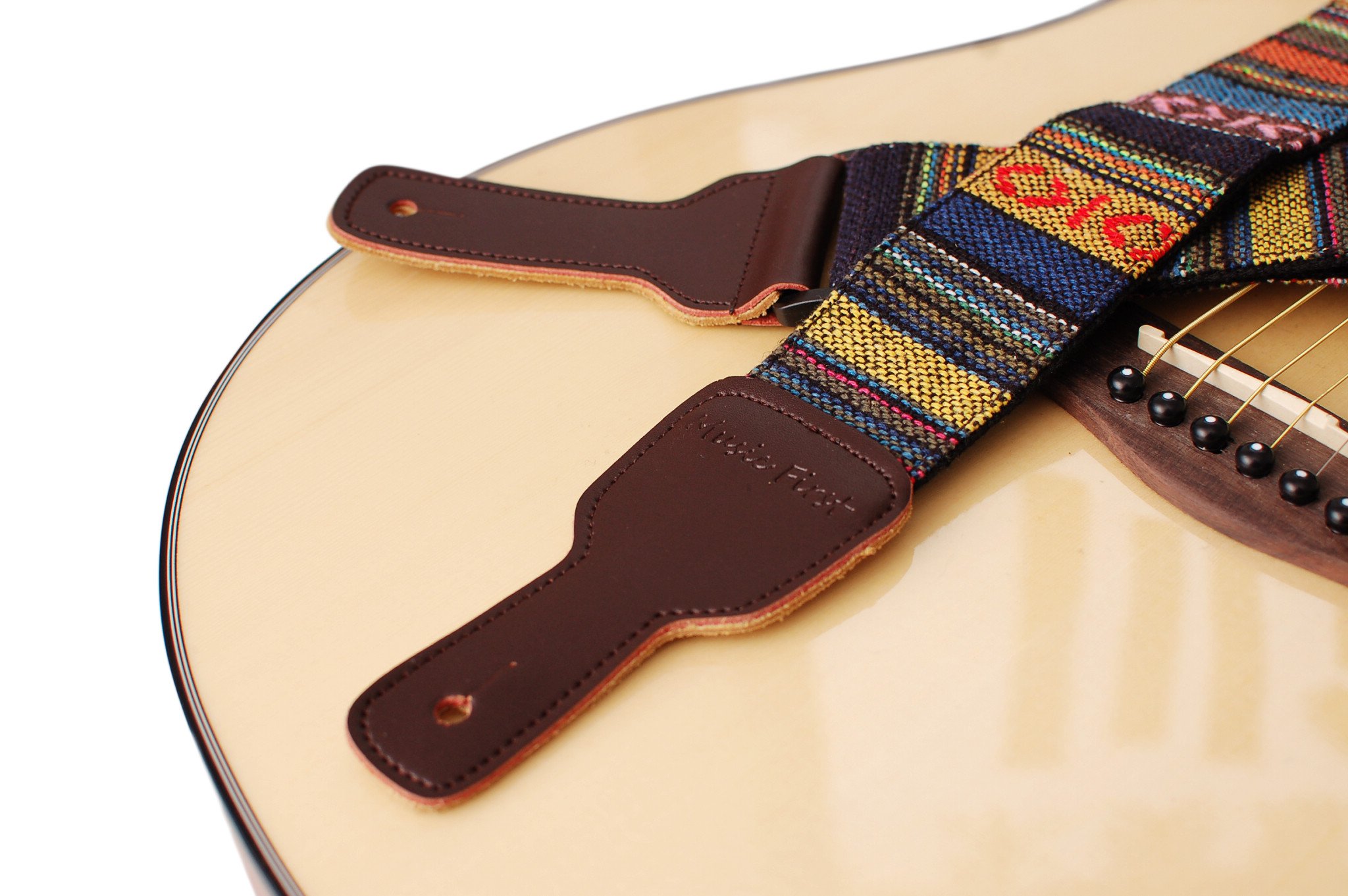 MUSIC FIRST Original Design, 2 inch width (5cm), Classic Country Style Yarn-dyed fabric & Genuine Leather Guitar Strap Electric Guitar strap