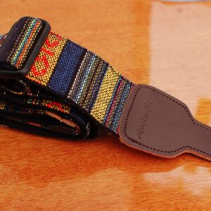 MUSIC FIRST Original Design, 2 inch width (5cm), Classic Country Style Yarn-dyed fabric & Genuine Leather Guitar Strap Electric Guitar strap