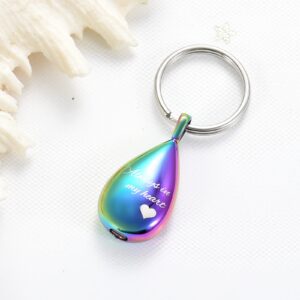 Yinplsmemory Cremation Keychain for Ashes Holder Memorial Keepsake Teardrop Locket Keychain Urn for Human/Pet Ashes (Rainbow)