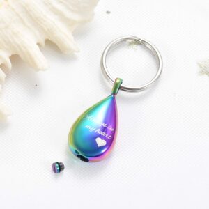 Yinplsmemory Cremation Keychain for Ashes Holder Memorial Keepsake Teardrop Locket Keychain Urn for Human/Pet Ashes (Rainbow)