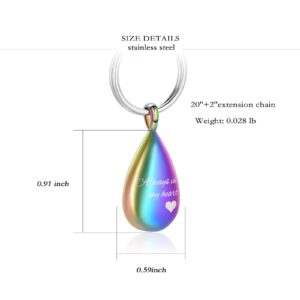 Yinplsmemory Cremation Keychain for Ashes Holder Memorial Keepsake Teardrop Locket Keychain Urn for Human/Pet Ashes (Rainbow)