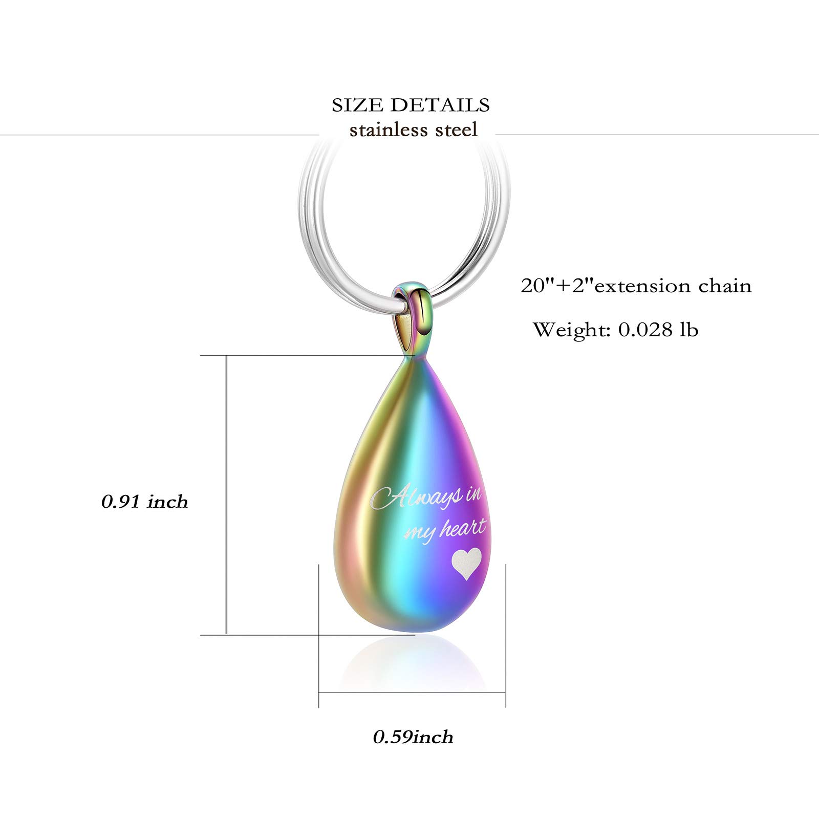 Yinplsmemory Cremation Keychain for Ashes Holder Memorial Keepsake Teardrop Locket Keychain Urn for Human/Pet Ashes (Rainbow)