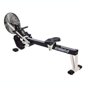 stamina air rower - rower machine with smart workout app - rowing machine with air resistance for home gym fitness - up to 250 lbs weight capacity - black/white