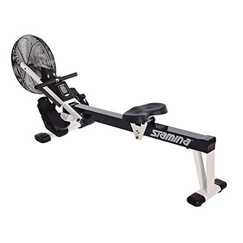 Stamina Air Rower - Rower Machine with Smart Workout App - Rowing Machine with Air Resistance for Home Gym Fitness - Up to 250 lbs Weight Capacity - Black/White