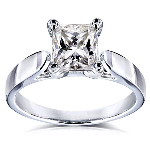 Kobelli Princess Moissanite Solitaire Peg Head Cathedral Engagement Ring 7/8 Carat 14k White Gold, 6.5