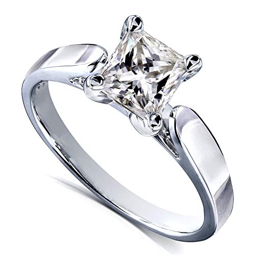 Kobelli Princess Moissanite Solitaire Peg Head Cathedral Engagement Ring 7/8 Carat 14k White Gold, 6.5