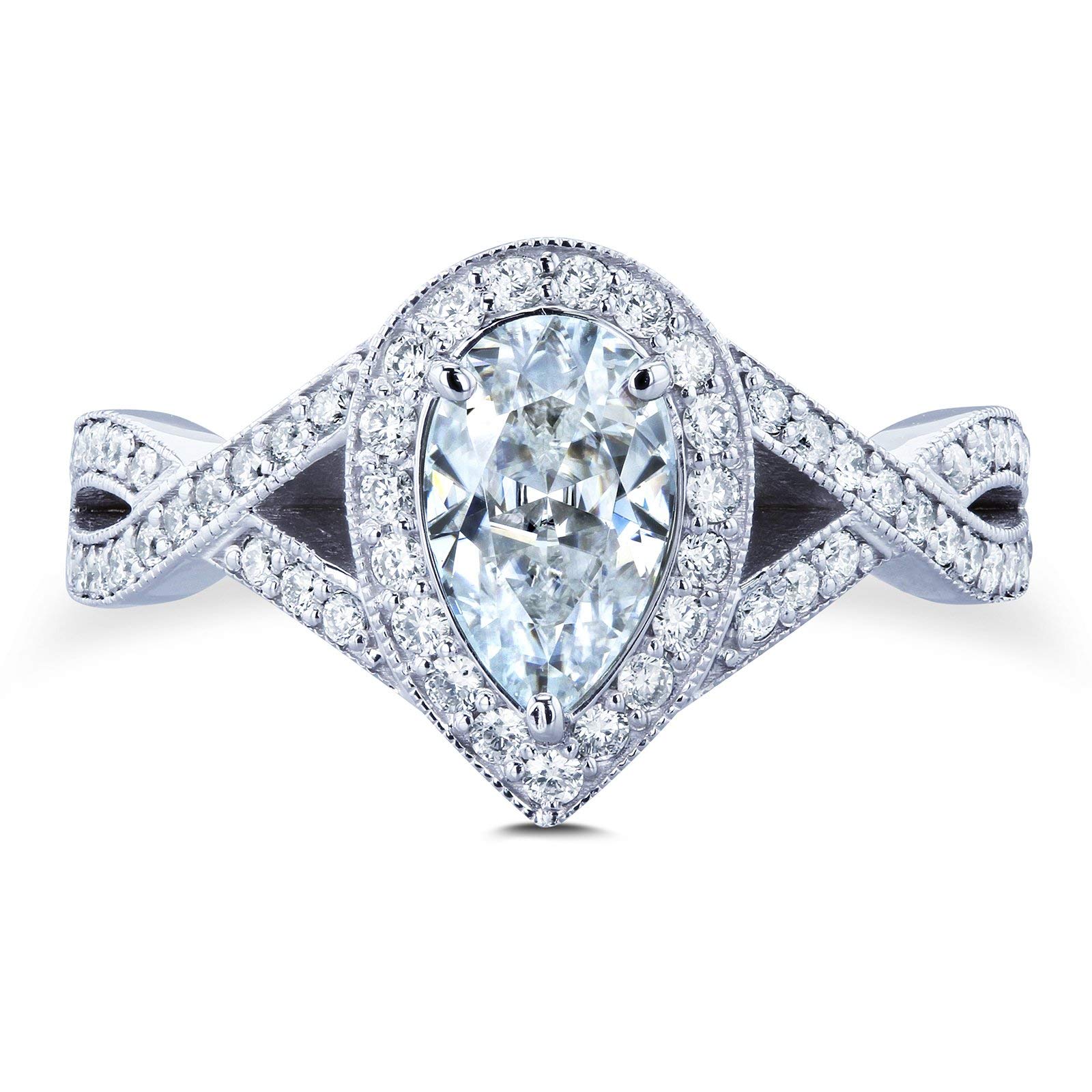 Kobelli Pear Moissanite Halo Crossover Engagement Ring 1 1/3 CTW 14k White Gold (DEF/VS, GH/I), 11