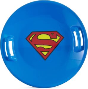 slippery racer heavy-duty cold resistant downhill pro plastic outdoor winter saucer disc snow sled with handles. (superman-1 pack)