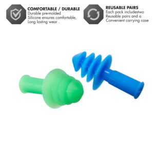 TYR Ergo Flex Ear Plugs-4pk Swimming Equipment, Blue/Green, All