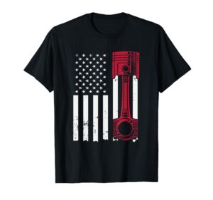 car enthusiast american flag piston muscle car t-shirt t-shirt