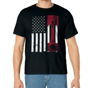 Car Enthusiast American Flag Piston Muscle Car T-Shirt T-Shirt