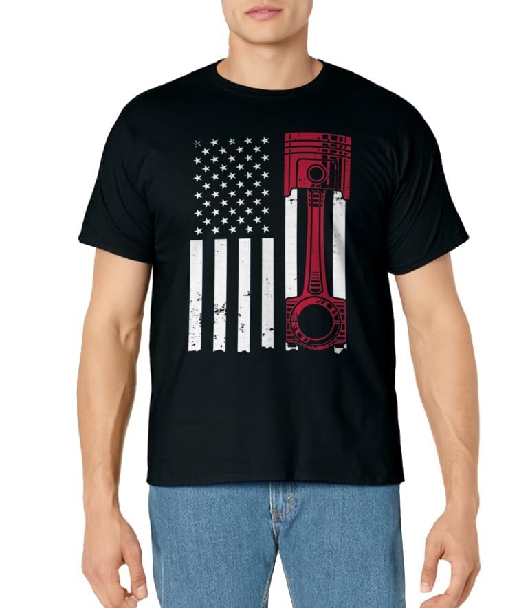 Car Enthusiast American Flag Piston Muscle Car T-Shirt T-Shirt