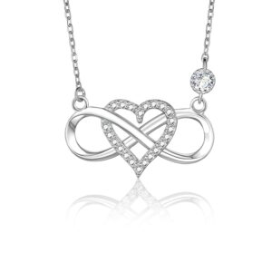 blinggem necklace for women white gold-plated 925 sterling silver cubic zirconia infinity heart pendant anniversary birthday gift for women wife mom