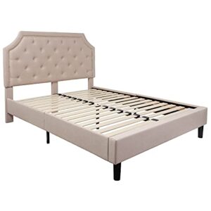 flash furniture brighton queen size tufted upholstered platform bed in beige fabric