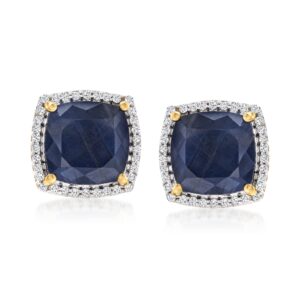 ross-simons 7.75 ct. t.w. sapphire and .27 ct. t.w. diamond stud earrings in 14kt yellow gold