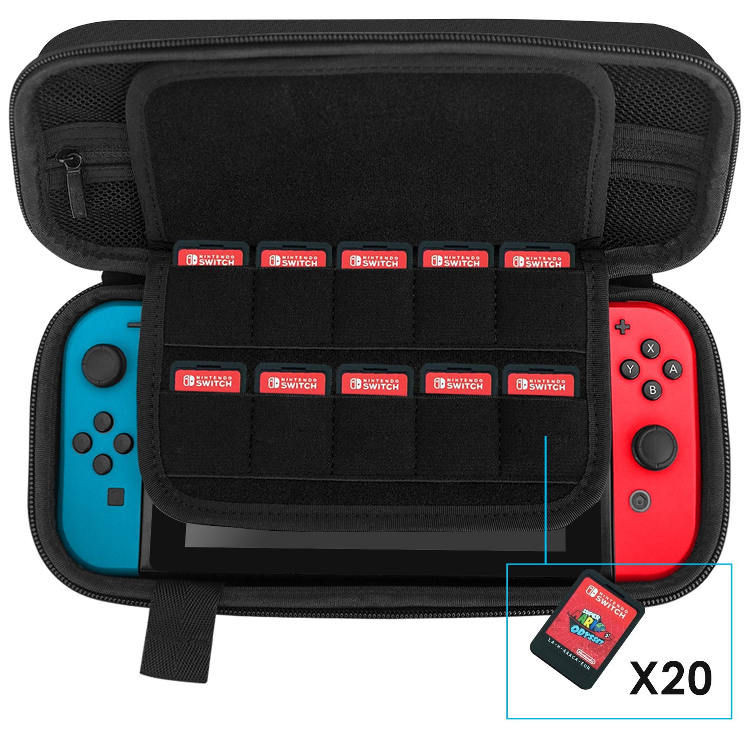 JETech Carrying Case for Switch 2017 Model with 20 Game Cartridge Holders, Black