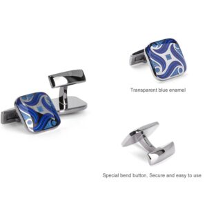 Cufflinks Unique Square Enamel Blue Cuffs Luxury French Shirts Silver Cuff Link for Men 1 Set