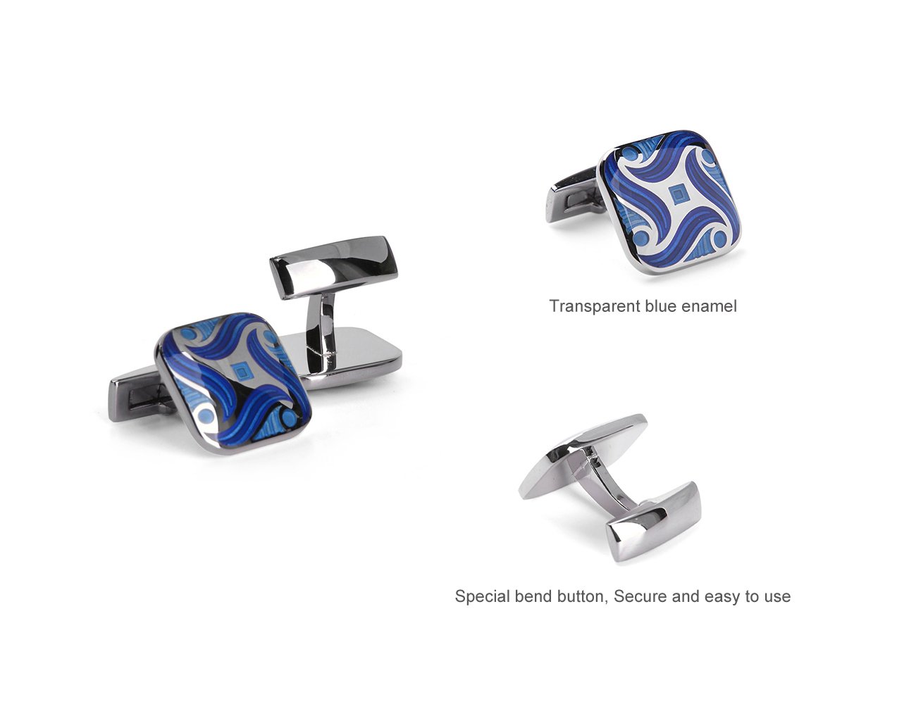 Cufflinks Unique Square Enamel Blue Cuffs Luxury French Shirts Silver Cuff Link for Men 1 Set