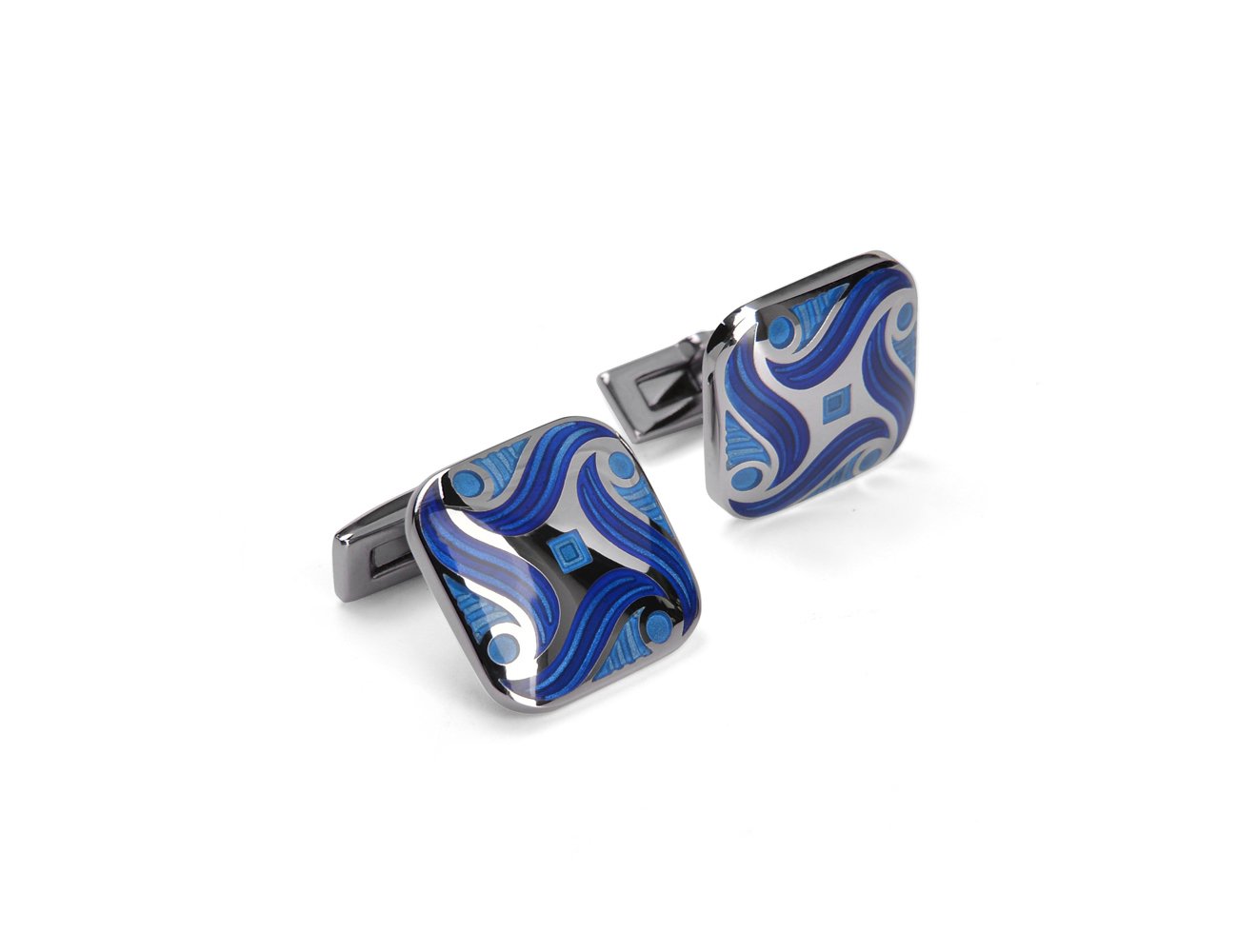 Cufflinks Unique Square Enamel Blue Cuffs Luxury French Shirts Silver Cuff Link for Men 1 Set