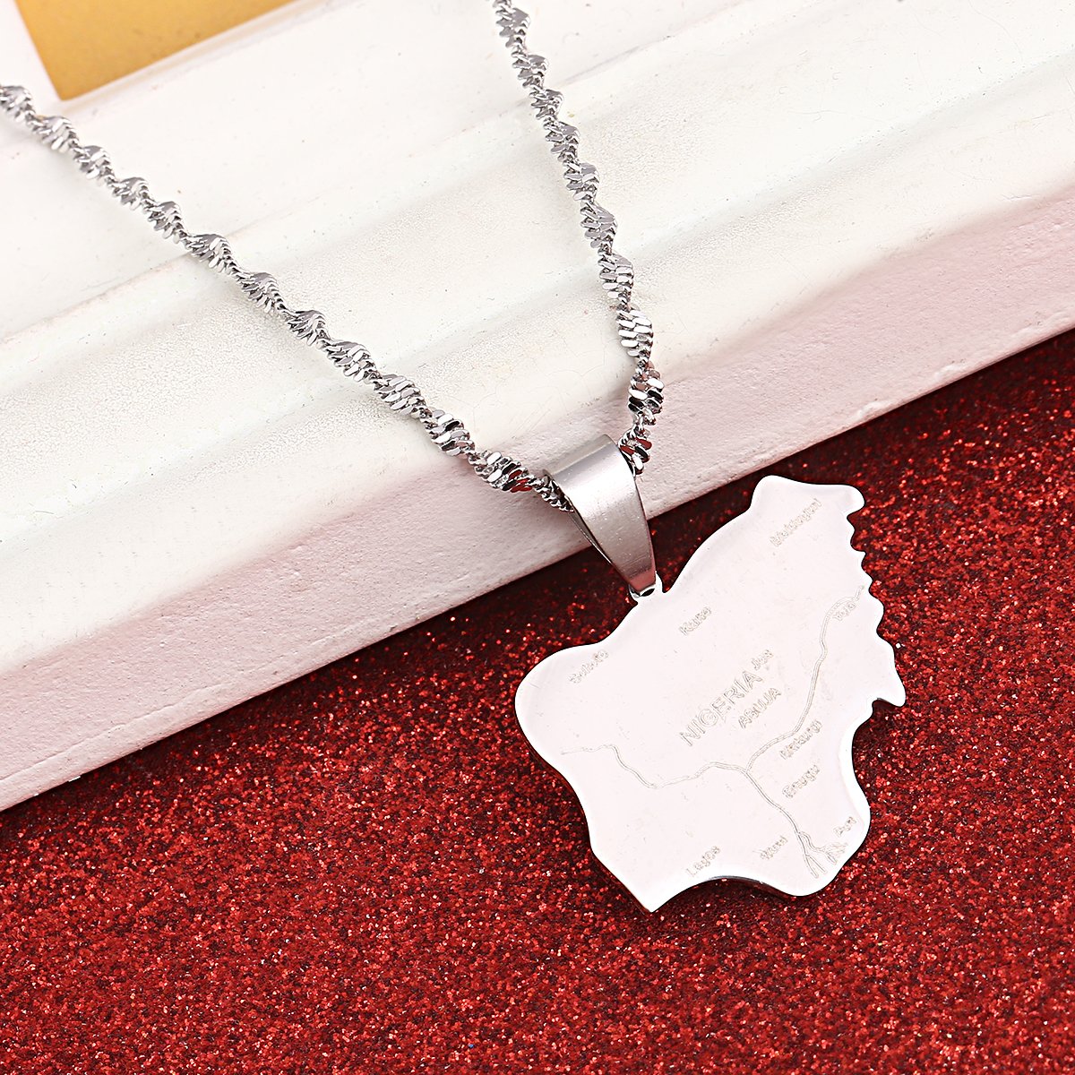 Nigeria Map Flag Pendant Necklaces for Women Men Silver Color Nigerian Jewelry