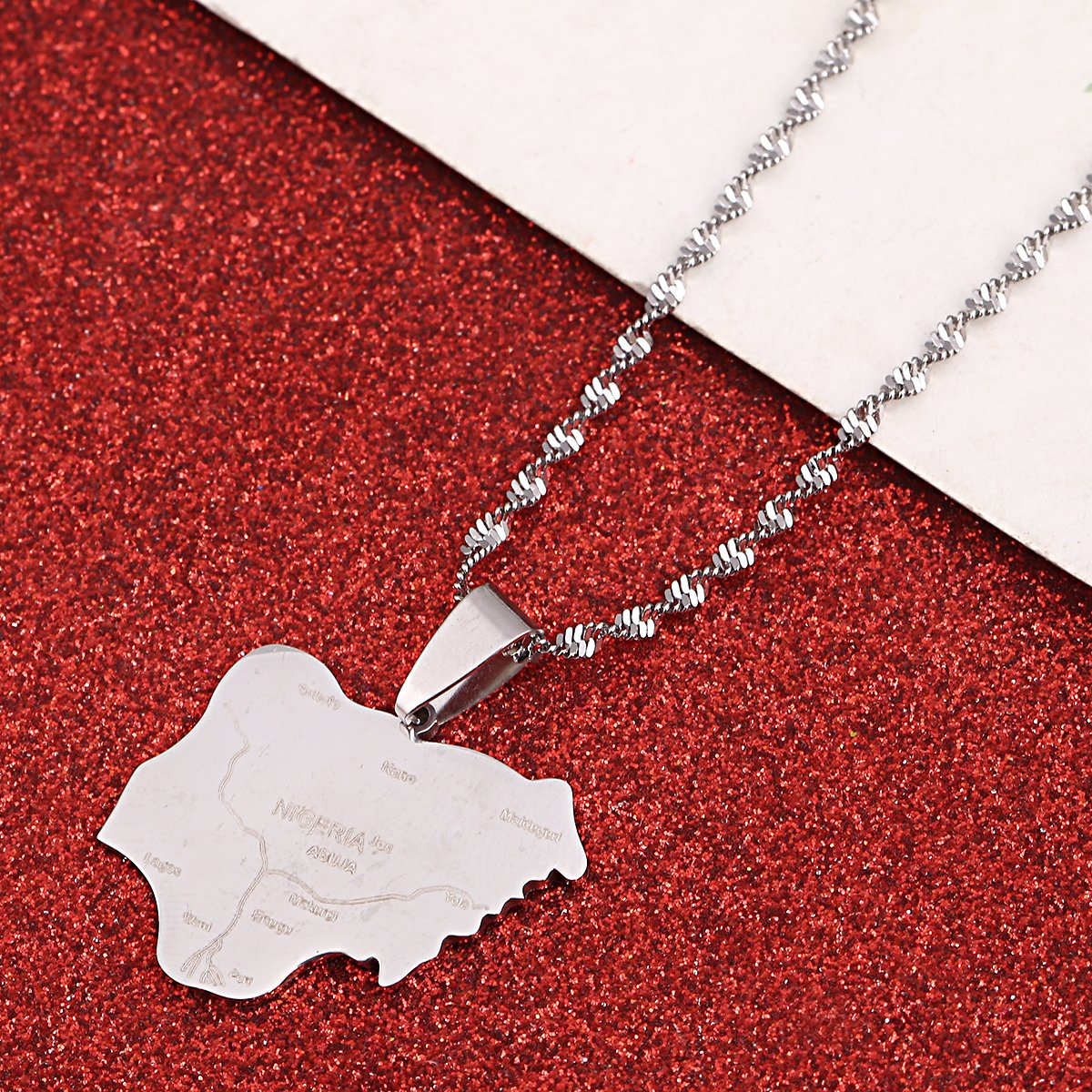 Nigeria Map Flag Pendant Necklaces for Women Men Silver Color Nigerian Jewelry