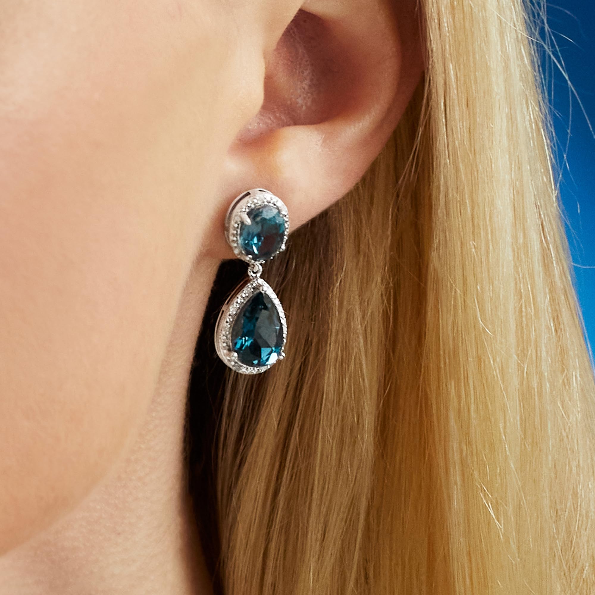 Ross-Simons 11.00 ct. t.w. London Blue Topaz and .14 ct. t.w. Diamond Drop Earrings in Sterling Silver