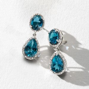 Ross-Simons 11.00 ct. t.w. London Blue Topaz and .14 ct. t.w. Diamond Drop Earrings in Sterling Silver