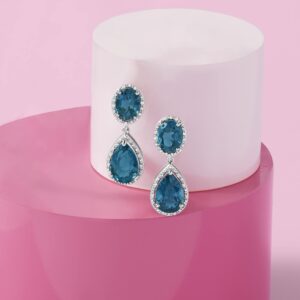 Ross-Simons 11.00 ct. t.w. London Blue Topaz and .14 ct. t.w. Diamond Drop Earrings in Sterling Silver