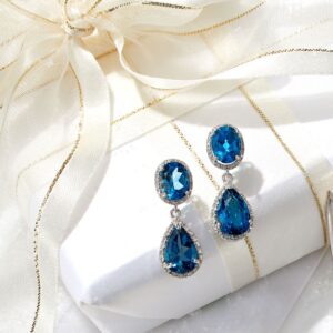 Ross-Simons 11.00 ct. t.w. London Blue Topaz and .14 ct. t.w. Diamond Drop Earrings in Sterling Silver