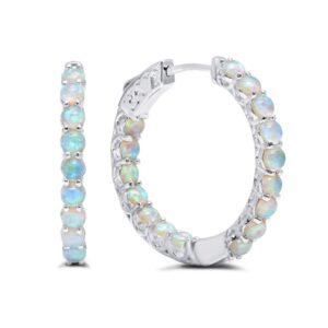 max + stone created opal inside out hoop earrings for women in 925 sterling silver 1 inch diameter and 3mm october birthstone with notched post with lock