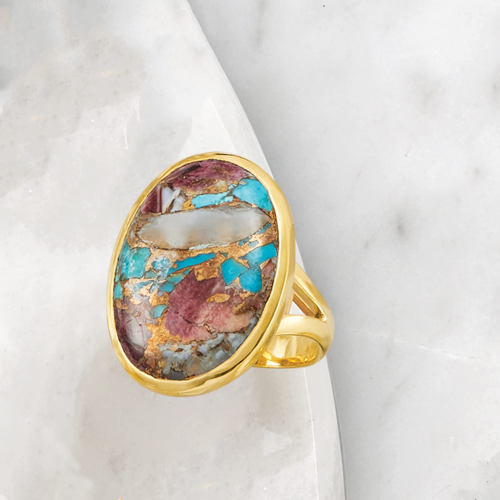 Ross-Simons Kingman Turquoise Ring in 18kt Gold Over Sterling. Size 6