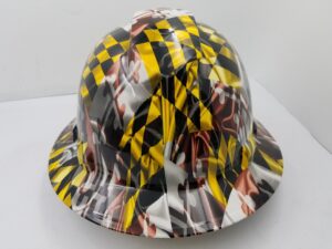 wet works imaging customized pyramex full brim maryland state flag hard hat with ratcheting suspension custom lids crazy sick construction ppe