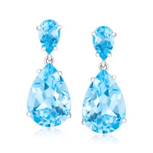 ross-simons 14.00 ct. t.w. blue topaz drop earrings in sterling silver