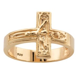 palmbeach yellow gold-plated sterling silver horizontal crucifix cross ring (4mm) sizes 6-9 size 7