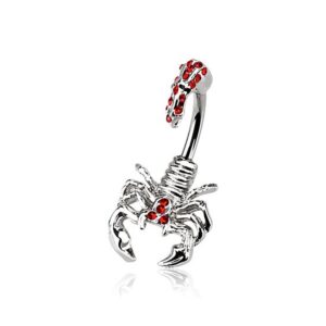 covet jewelry scorpion with multi gemmed head and tail navel ring 316l surgical steel (red)