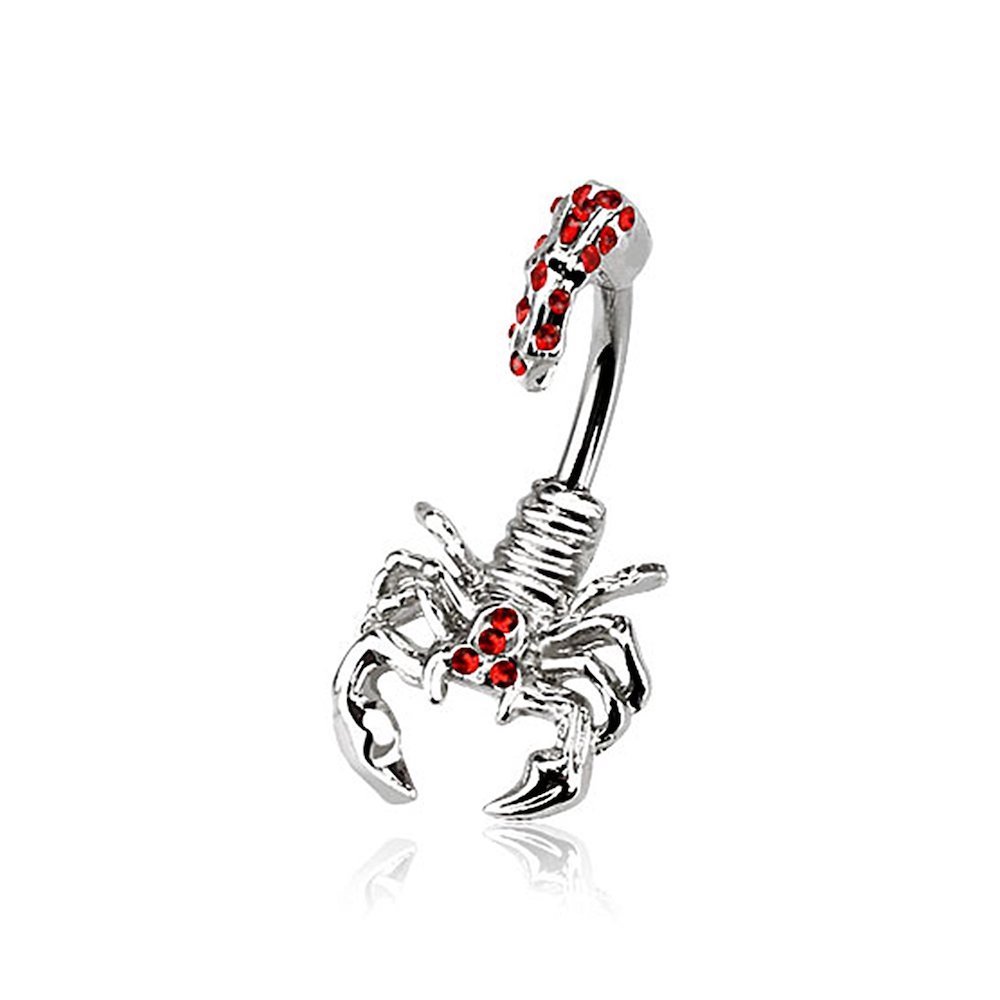 Covet Jewelry Scorpion with Multi Gemmed Head and Tail Navel Ring 316L Surgical Steel (Red)