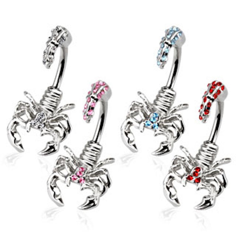 Covet Jewelry Scorpion with Multi Gemmed Head and Tail Navel Ring 316L Surgical Steel (Red)