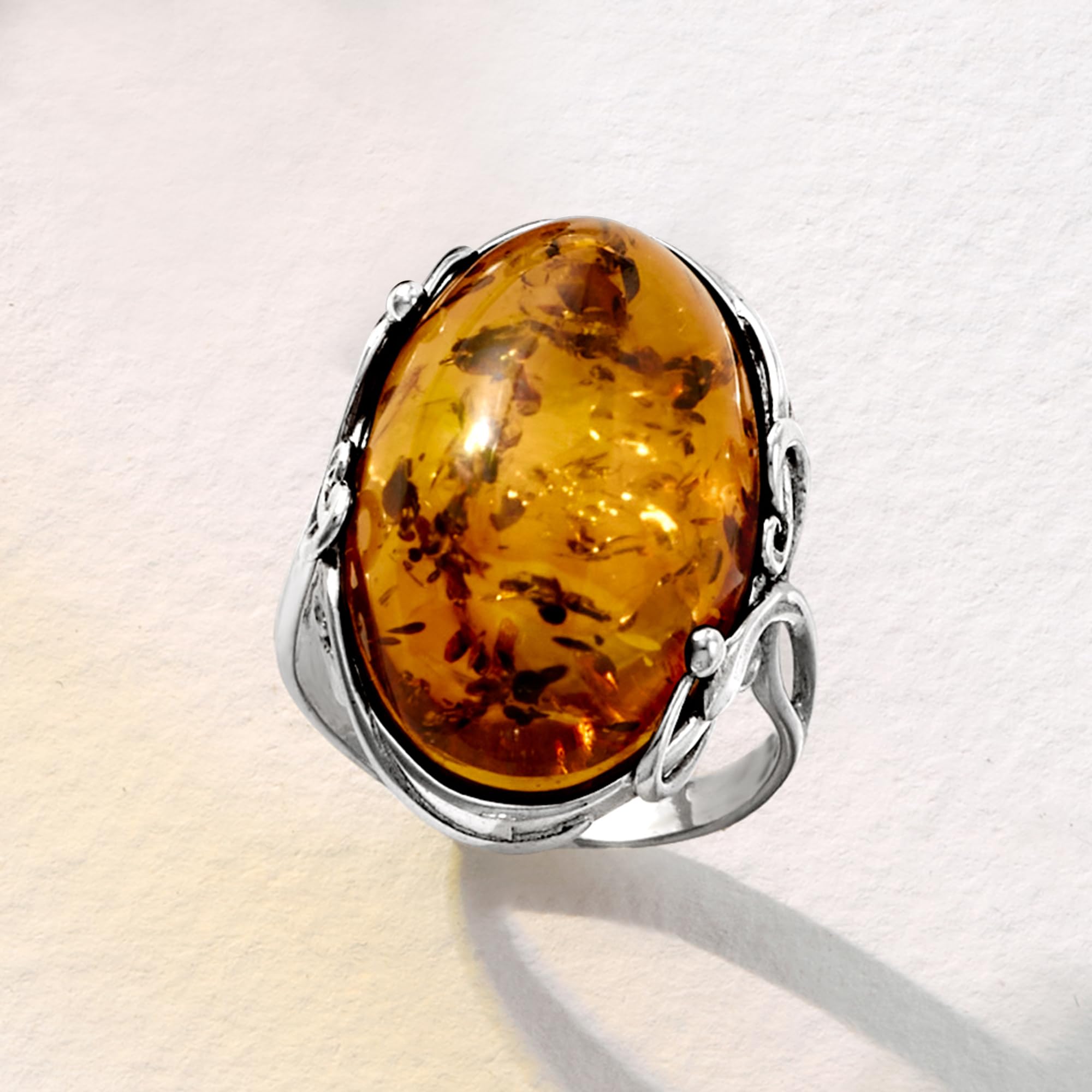 Ross-Simons Orange Amber Ring in Sterling Silver. Size 9