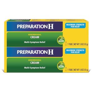 preparation h hemorrhoid symptom treatment cream (2 x 1.8 ounce tube), maximum strength multi-symptom pain relief with aloe