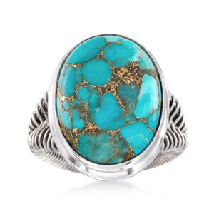 ross-simons oval turquoise ring in sterling silver wirework. size 7