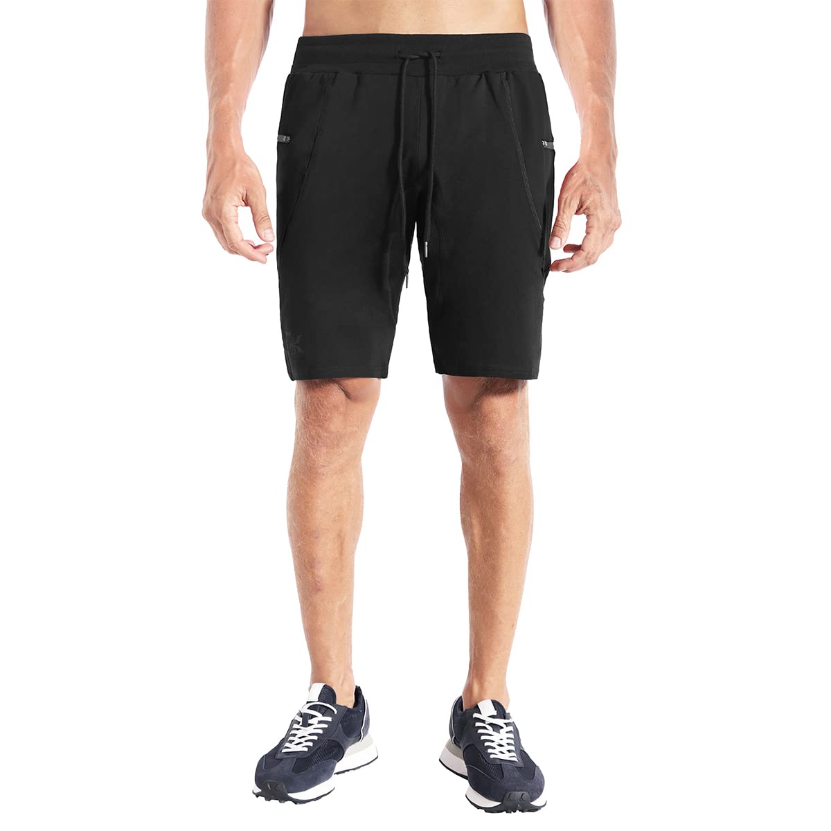 BROKIG Men's Sidelock Gym Workout Running Sport Shorts with Zipper Pockets (Small, Black)