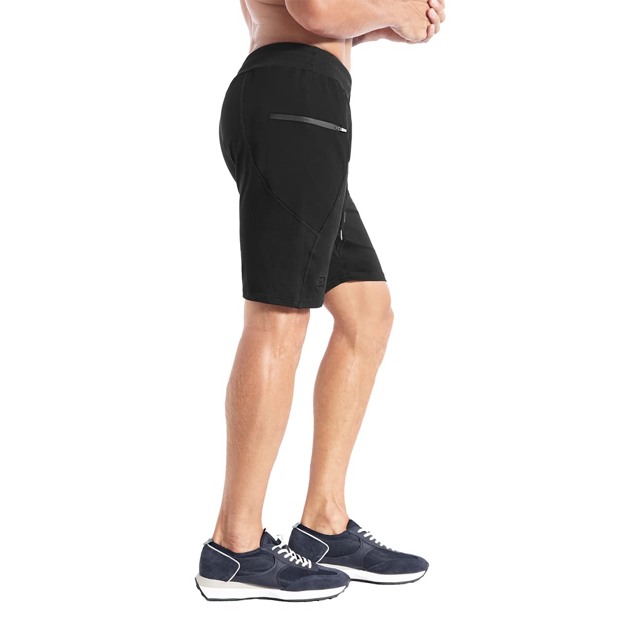 BROKIG Men's Sidelock Gym Workout Running Sport Shorts with Zipper Pockets (Small, Black)