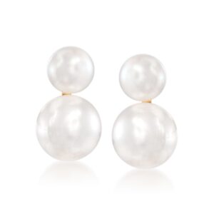 ross-simons 5-7.5mm cultured akoya pearl double drop earrings in 14kt yellow gold