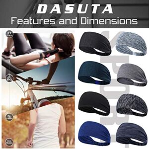 DASUTA 8 PCS Women's Workout Headbands Non Slip Yoga Sport Sweatbands Fitness Hairbands for Travel Athletic Elastic Moisture Wicking