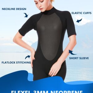 FLEXEL Shorty Wetsuit Women 3mm, Wet Suits for Mens in cold water, Neoprene Scuba Diving Suit for Surfing Swimming Snorkeling