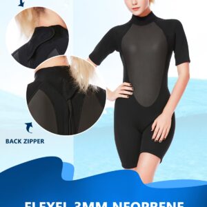 FLEXEL Shorty Wetsuit Women 3mm, Wet Suits for Mens in cold water, Neoprene Scuba Diving Suit for Surfing Swimming Snorkeling