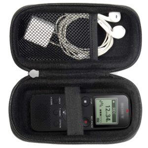 Digital Voice Recorder Case for Sony ICDPX370, PX440, PX470, BX140; Olympus WS-852, WS-853; KIMAFUN 2.4G and XIAOKOA 2.4G Wireless Lavalier Microphone, mesh pocket in The lid, detachable wrist strap